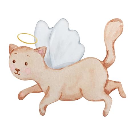 Aquarelle Petit Chat Mignon Bébé Ange Vecteur Premium
