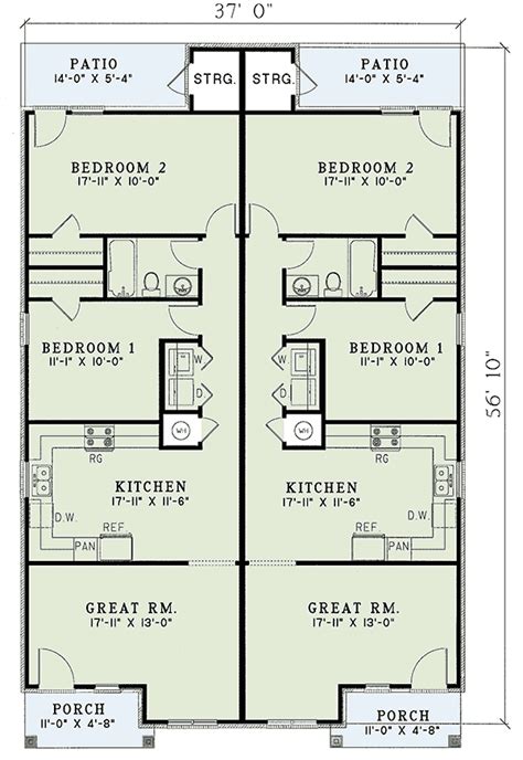 Contemporary Duplex House Plan With Matching Bed Units Under