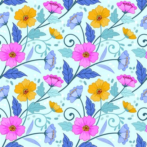 Premium Vector Colorful Flowers Seamless Pattern