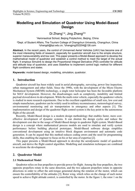 pdf modelling and simulation of quadrotor using model based design