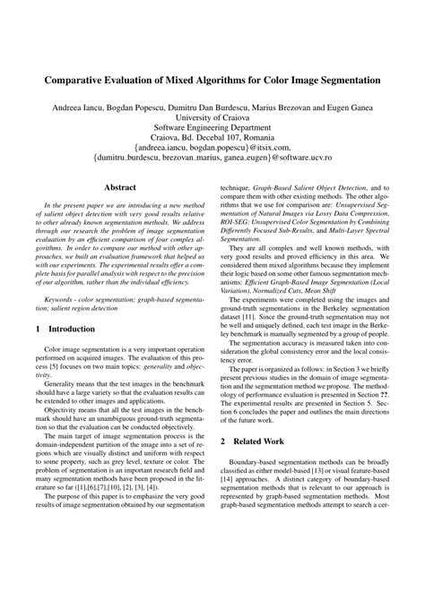 pdf comparative evaluation of mixed algorithms for color image segmentation