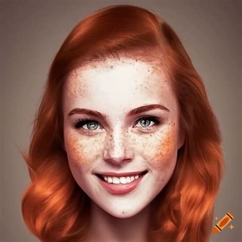 Beautiful Young Woman With Auburn Hair And Freckles