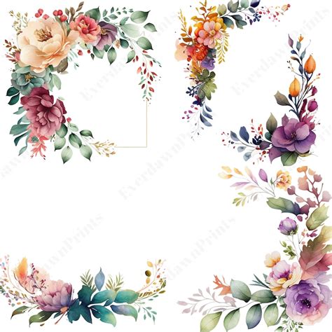 87 Watercolor Floral Borders Set 2 Wild Floral Clipart High Quality