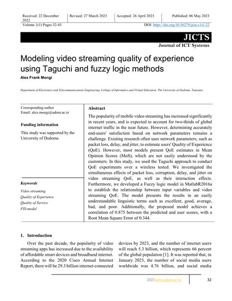 pdf modeling video streaming quality of experience using taguchi and fuzzy logic methods