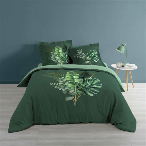 Housse De Couette 220 X 240 Cm Taies Feuilles Tropicales