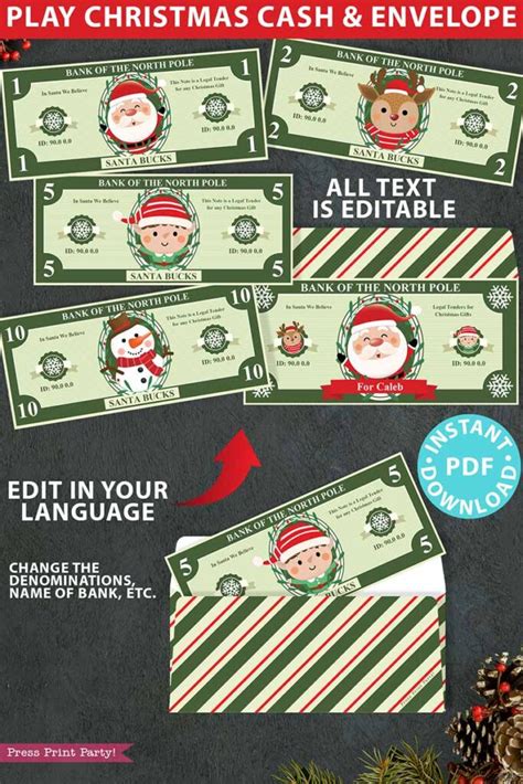 Play Christmas Money And Cash Envelope Printable Press Print Party