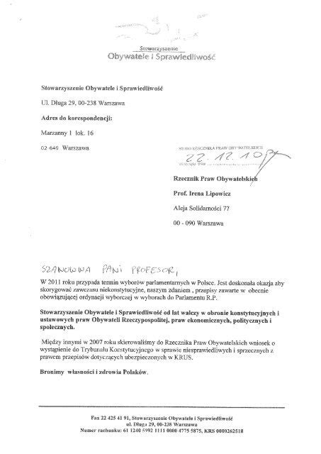 Wniosek Do Rzecznika Praw Obywatelskich JOW