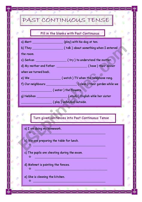 The Past Continuous Tense Worksheet