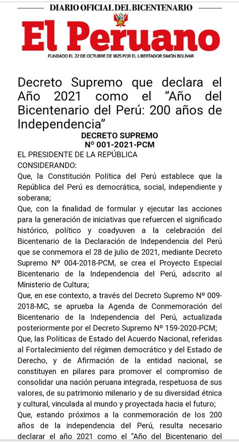 Declaran el Año 2021 como el Año del Bicentenario del Perú 200 años