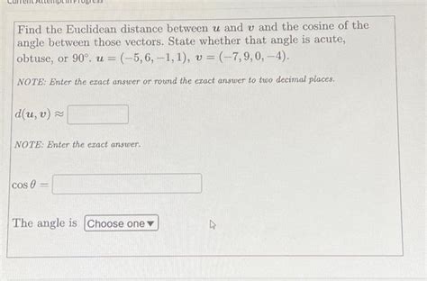solved find the euclidean distance between u and v and the