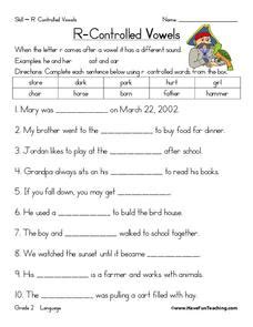R Controlled Vowels Lesson Plans Worksheets Reviewed By Teachers