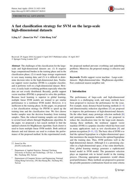 a fast classification strategy for svm on the large scale high dimensional datasets request pdf