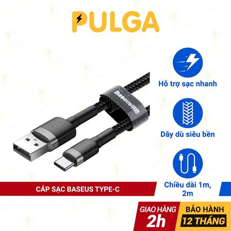 Cáp Sạc Nhanh USB Type C Baseus Sạc Nhanh 3A QC 3 0 Dây Bọc Dù Dài 1m2m