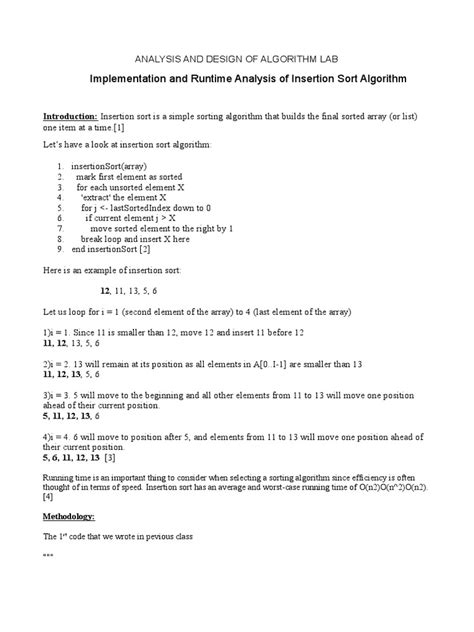 implementation and runtime analysis of insertion sort algorithm pdf computer programming