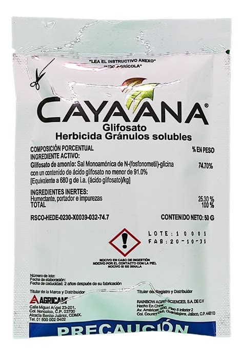 Herbicida Glifosato Granulos Solubles Cayaana Sobre 50g Meses Sin