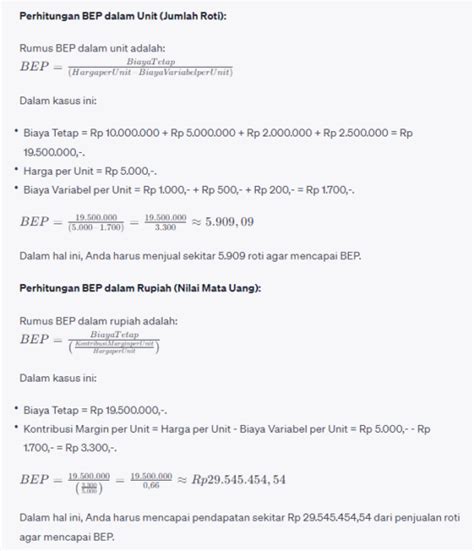 Cara Menghitung BEP Break Even Point Dan Contoh Soal