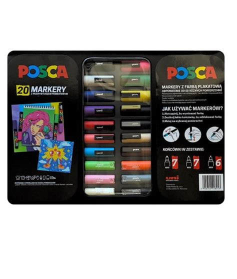 Zestaw Markerów Uni Posca 20 Szt W Metalowej Kasecie POSCA Sklep