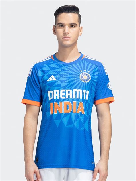 Buy Official Adidas ICC India T20I Cricket Blue Printed Half Sleeves