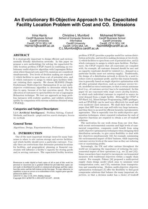 pdf an evolutionary bi objective approach to the capacitated facility location problem with