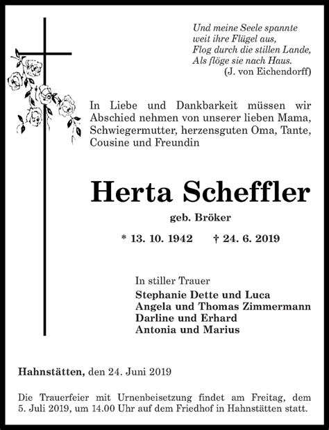 Traueranzeigen Von Herta Scheffler Rz Trauer De