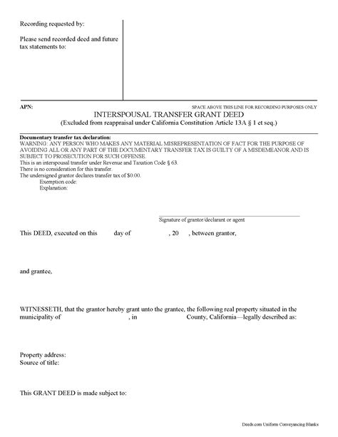 California Interspousal Transfer Grant Deed Forms Deeds