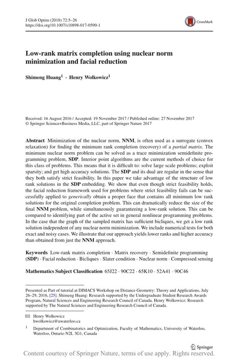 low rank matrix completion using nuclear norm with facial reduction request pdf