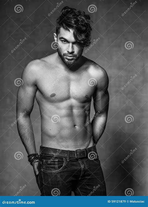 Fashion Man Model Top Naked Posing Dramatic Against Grunge Stock Image