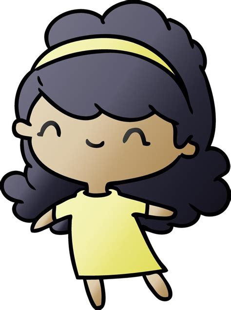 Chica Kawaii De Dibujos Animados Degradados Con Banda Para La Cabeza