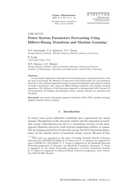 pdf power system parameters forecasting using hilbert huang transform and machine learning