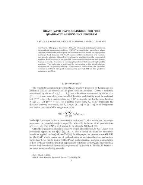 pdf grasp with path relinking for the quadratic assignment problem