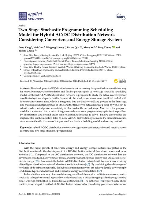pdf two stage stochastic programming scheduling model for hybrid ac dc distribution network