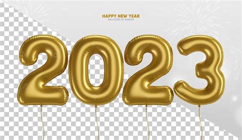 Baixar Número 2023 Dourado Elemento 3D de Ano Novo para Composição PSD