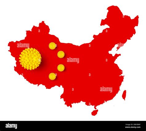 Corona virus símbolo en rojo amarillo China mapa bandera china fondo