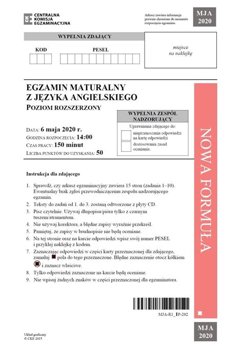 Matura 2020 J Angielski P Rozszerzony Odpowiedzi ARKUSZ CKE