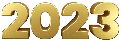 2023 feliz año nuevo 3D Render signo metálico dorado señalización