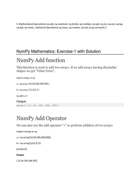 numpy exercise 5 numpy 5 mathematical operations np np np np np np np np np np