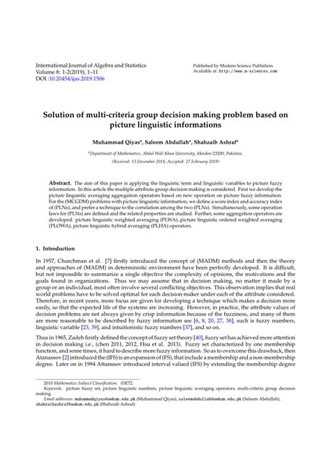 pdf solution of multi criteria group decision making problem based on picture linguistic