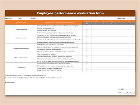 EXCEL Of Employee Performance Evaluation Form Xlsx WPS Free Templates