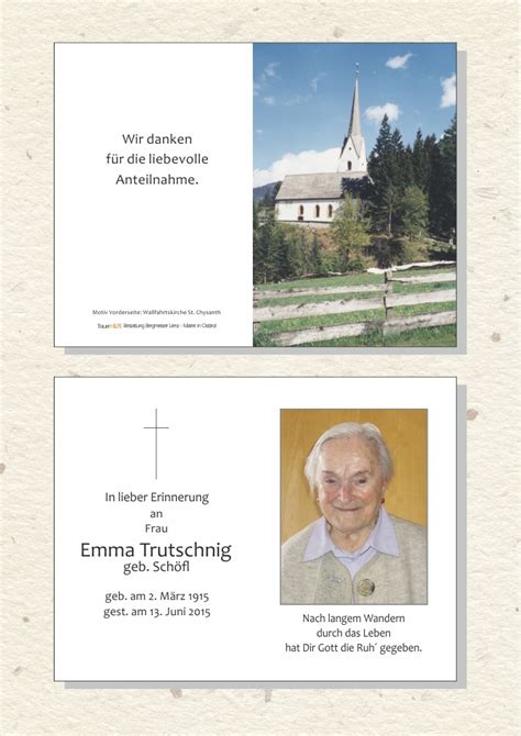 Andenkbild Emma Trutschnig Trauer Link