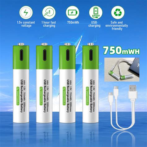Paquete De 4 Baterias USB Recargables 1 5v AA AAA Iones De Litio