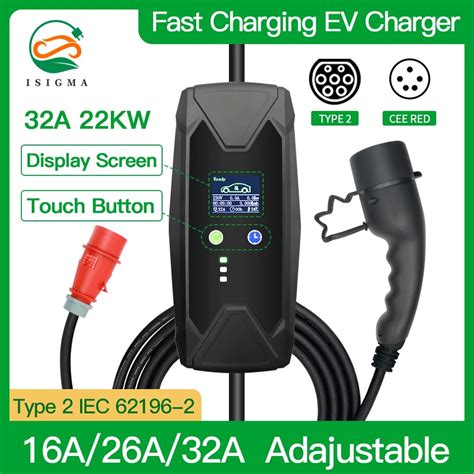 Type 2 Plug Evse Ev Charger Level 2 32a Portable Electr 22kw 380v