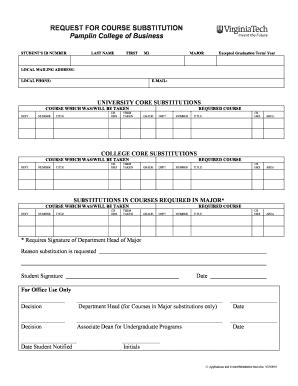 Fillable Online REQUEST FOR COURSE SUBSTITUTION Pamplin College Of