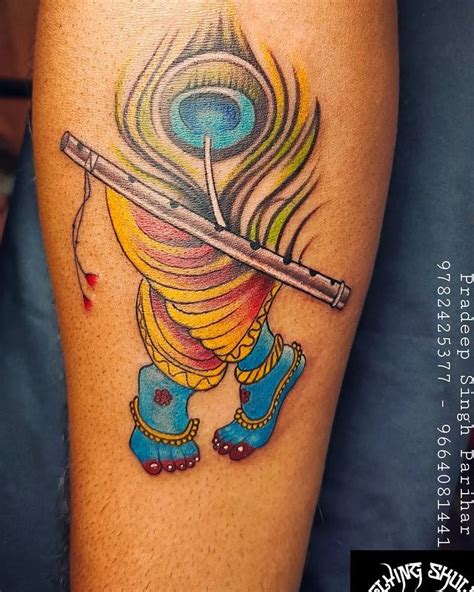 Krishna Tattoo Peacock Feather In 2023 Krishna Tattoo Forearm Band