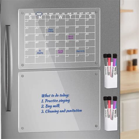 Calendario magnético acrílico de borrado en seco para refrigerador