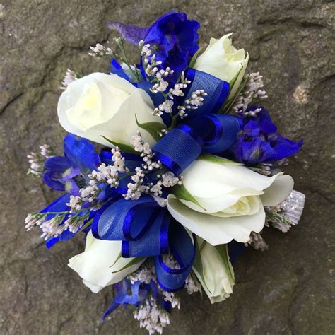 Royal Blue And White Wrist Corsage Corsage Prom
