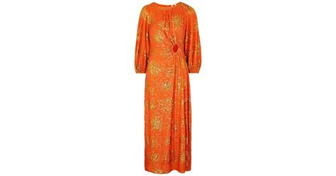 Farm Rio Sunny Mood Sequin Embellished Midi Dress In Orange Lyst