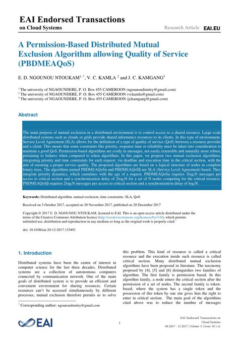 pdf a permission based distributed mutual exclusion algorithm allowing quality of service