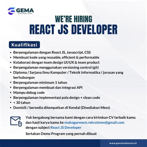 lowongan kerja react js developer di gema indonesia lokersemar id