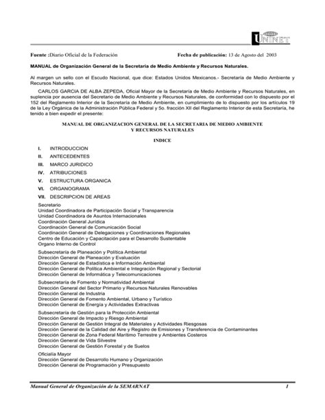 MANUAL de Organización General de la Secretaría de Medio