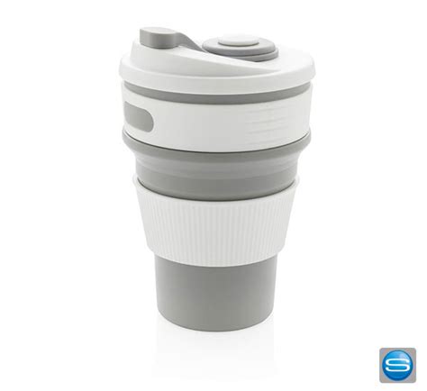 Faltbarer Silikon Becher Mit Ihrem Logo Bedruckt Farbe Schwarz
